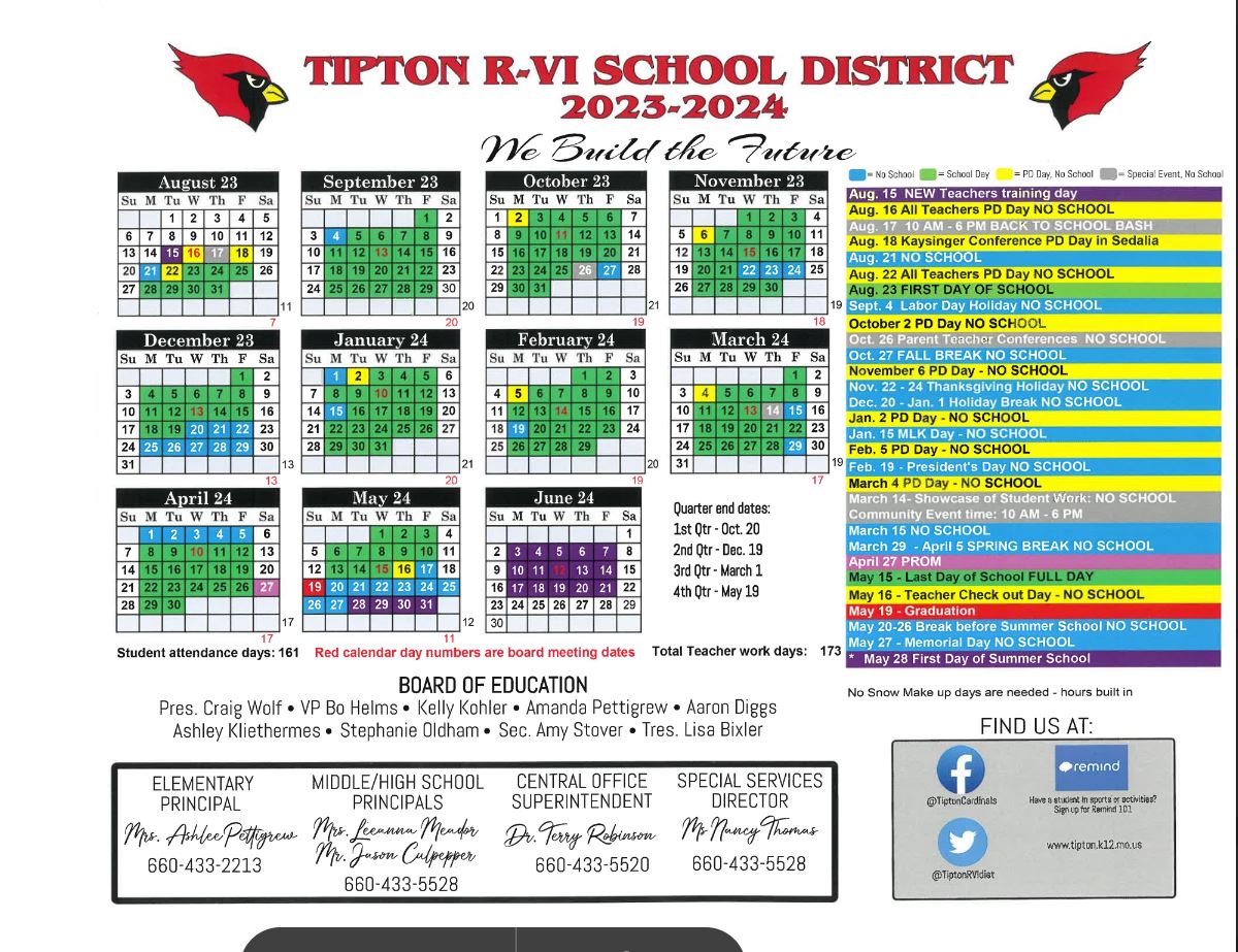 Tipton R-VI School District - District R-VI|Approved School Calendars
